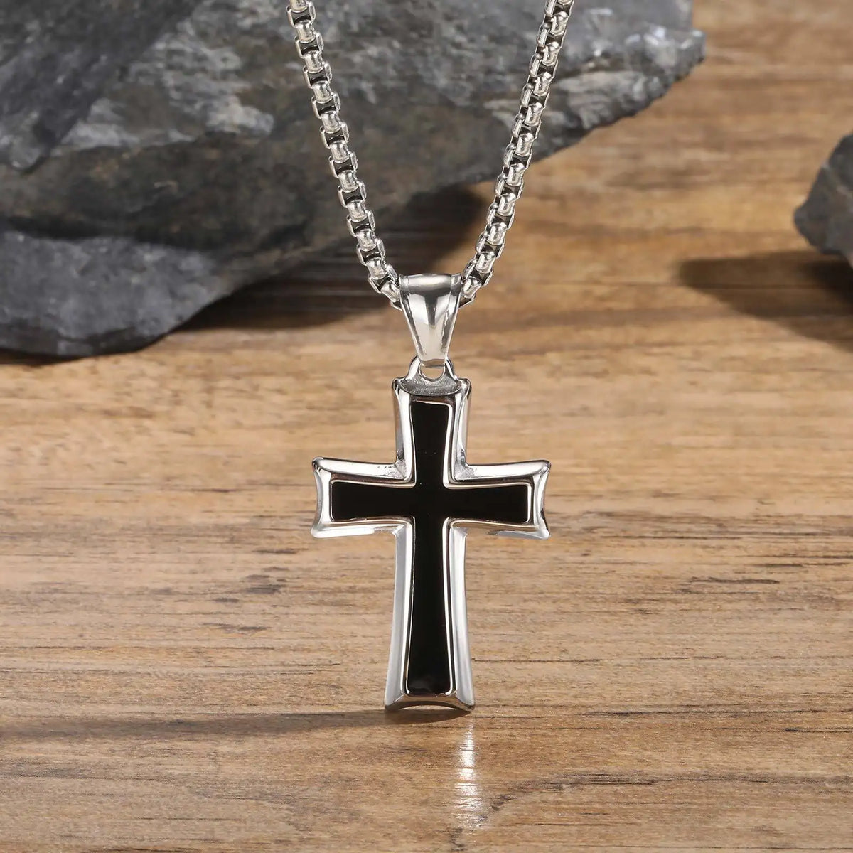 Silver and Black Cross Necklace | Viking Warriors